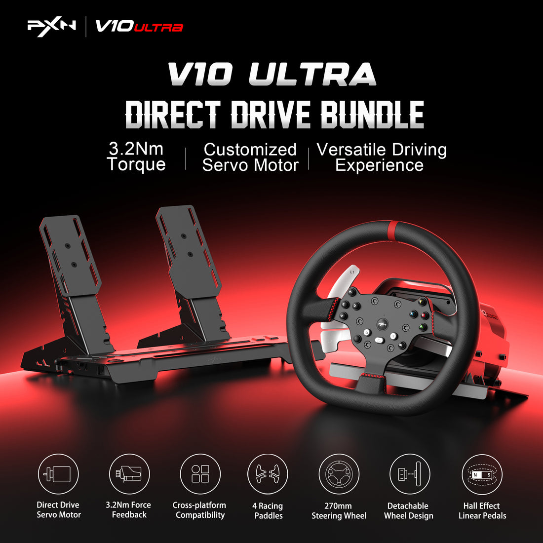 PXN V10 Ultra Racing Wheel – 3.2 Nm Dual‑Motor Direct‑Drive FFB – PXN ...