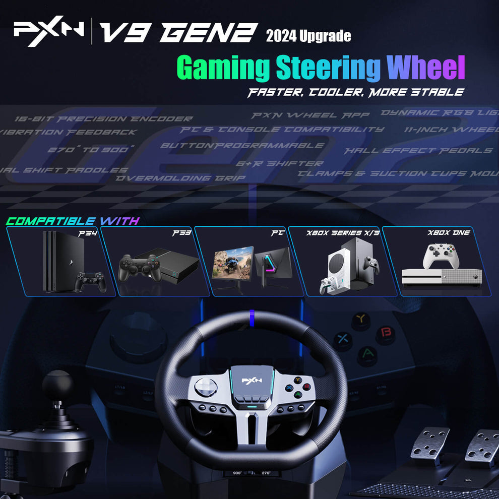 PXN V9 Gen2 Racing Wheel – 270/900° Bundle for PC/PS4/Xbox/Switch – PXN ...
