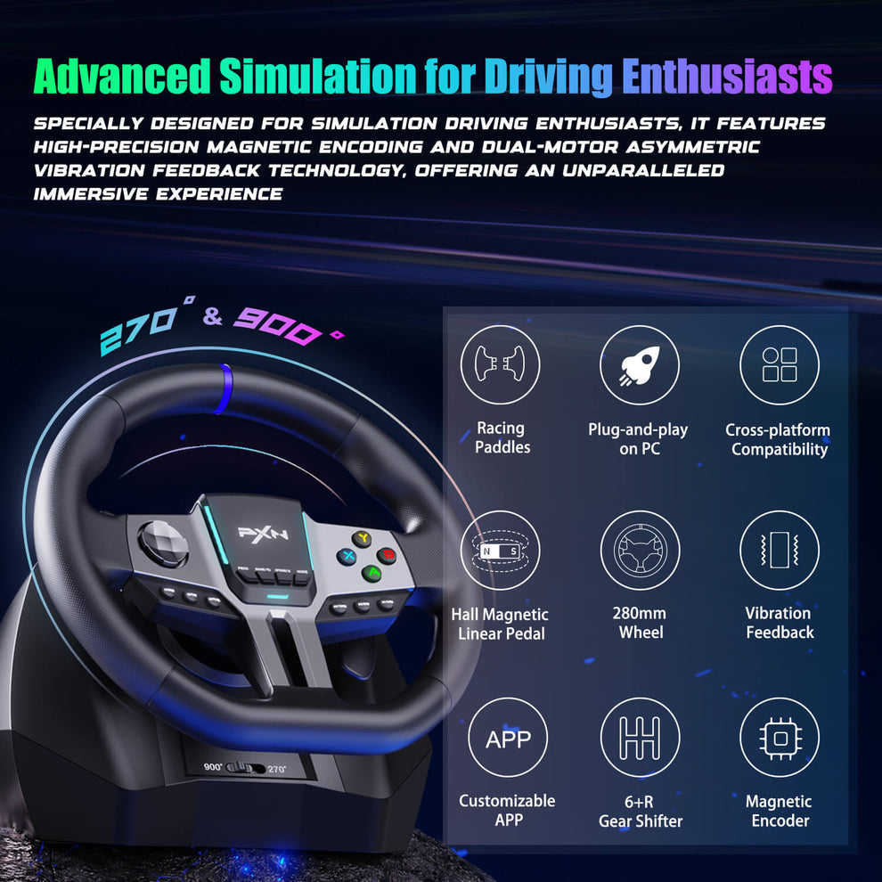 PXN V9 Gen2 Racing Wheel – 270/900° Bundle for PC/PS4/Xbox/Switch – PXN ...